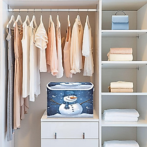 RunningBear Christmas Winter Snowman Blue Large Storage Bins with Lid Collapsible Storage Bin Storage Organizer Bin Fabric Foldable Storage Organizer Containes for Office Bedroom Clothes Toys