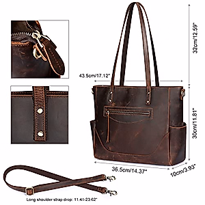 S-ZONE Women Vintag Genuine Leather Tote Bag Large Shoulder Purse Work Handbag with Crossbody Strap
