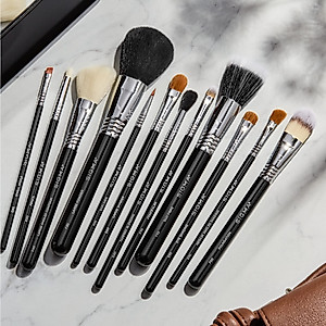 Sigma Beauty Essential Makeup Brushes Set – Professional Grade Makeup Brush Set with Premium Fibers and Sleek, Durable Handles for Face & Eyes, Includes 12 CK001 Black Makeup Brushes