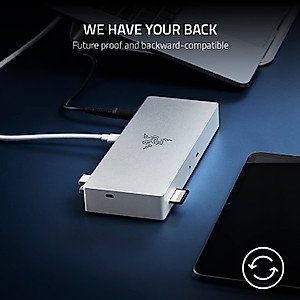 Razer Thunderbolt 4 Dock: 10 Ports in 1 - Dual 4K or Single 8K Output - USB A and C Hub, 2.5 GbE Thunderbolt 3, Mac, and PC Compatible - Thunderbolt 4 Certified - Passthrough Charging - Mercury White