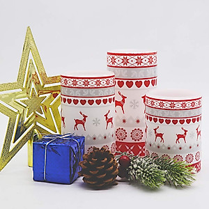 Wondise Flameless Pillar Candles Battery Operated with Timer, Real Wax LED Flickering Reindeer Decal for Christmas Home Decor, Set of 3(D3 x H4,5,6 Inch)