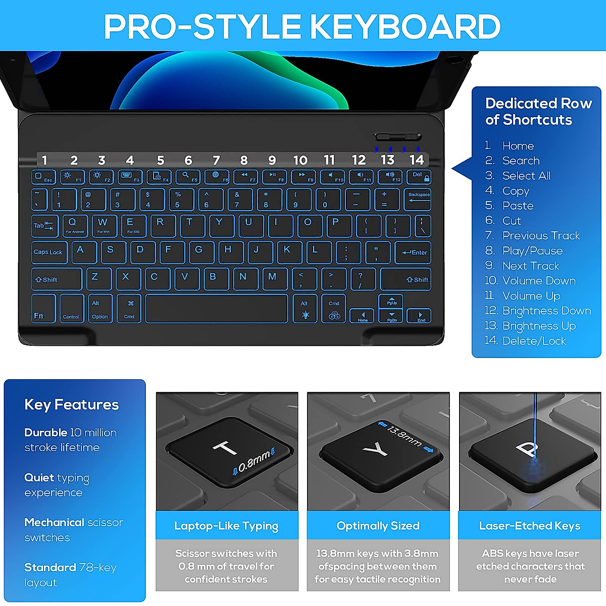 iPad 9th Generation Case with Keyboard, Slim Leather Folio Smart Cover for iPad 2021 9th & 8th & 7th & Air 3rd Gen 7 Color Backlit Keyboard with Pencil Holder, iPad 10.2 2021 & Air 10.5 Compatible