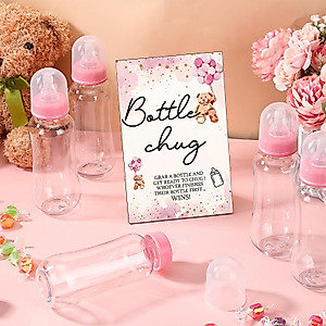 Roowest Baby Bottles for Baby Shower Games Bottle Chug 12 Pcs Plastic Baby Bottles Bulk and Bottle Chug Sign Baby Bottle Chugging Games for Party Gender Reveal Wedding Bridal Shower(Lovely Bear)