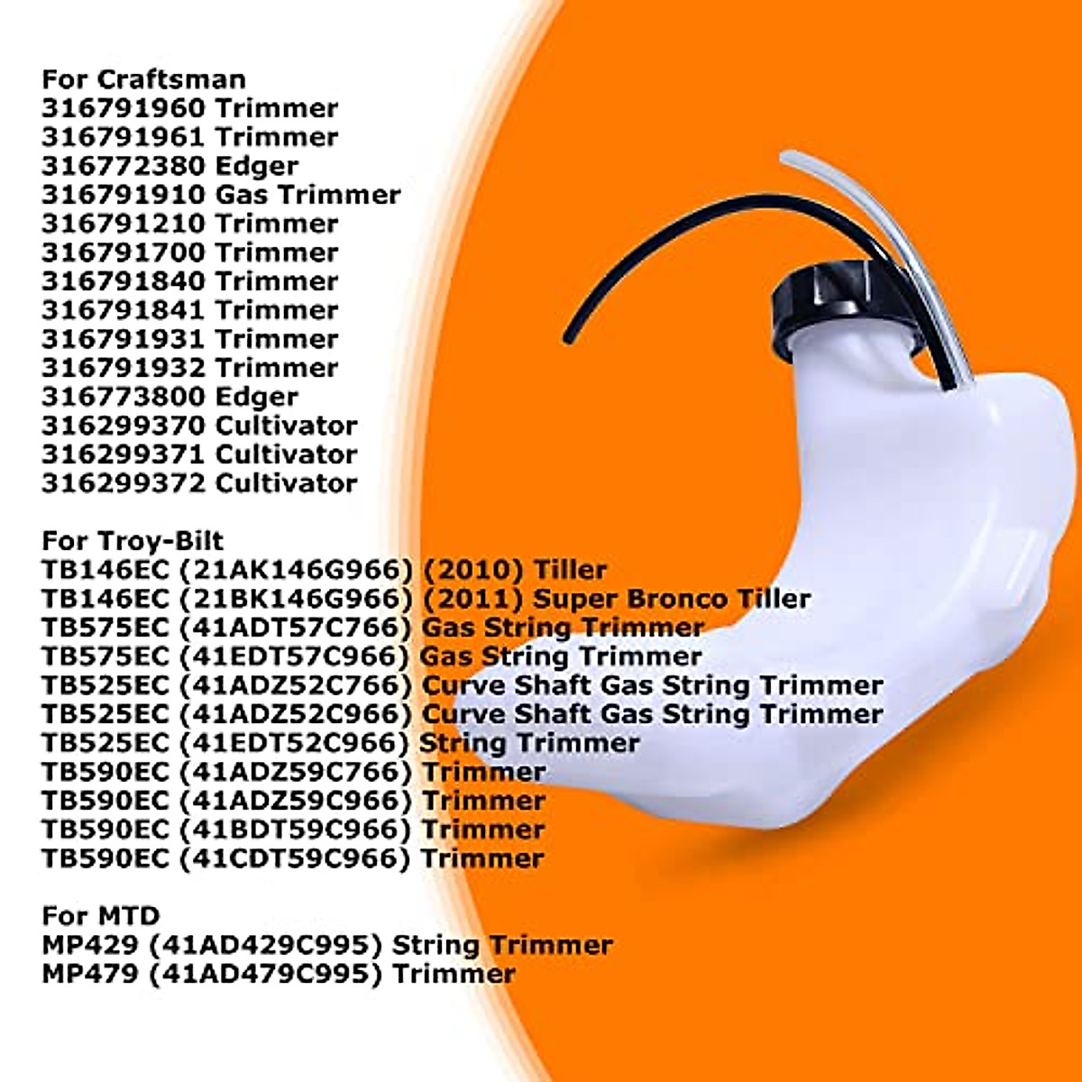 Mtanlo Gas Petrol Fueling Tanks Assemble Cap Bolt Hole for MP429 MP479 TB525EC TB590EC 753-06240 BC5090 CC148 Trimmers Grass Mower with w/ 2 Lines Fuel Replace OEM Part