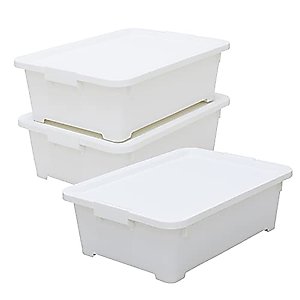 Astage | Rolling Storage Tub, Storage Tote, Plastic Box, Lidded Box 19Qt - 3pack (White)