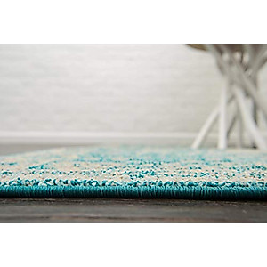 Unique Loom Penrose Collection Distressed Traditional Vintage Floral Area Rug, 2 ft 2 in x 6 ft, Turquoise/Beige