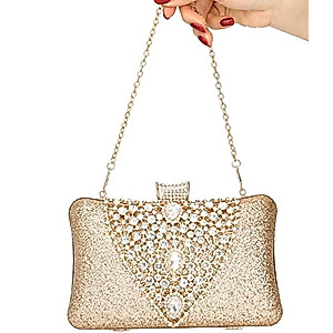 Womens Fashion Luxury Sparkly Rhinestone Sequin Glitter bag Clutch Evening Handbag Shoulder Bags Purse for Wedding Bridal Party Prom (gold)