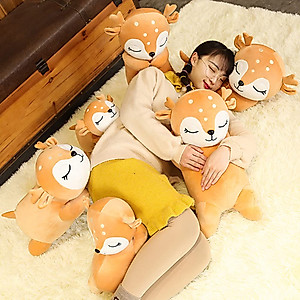 WUZHOU Cute Deer Plush Toys, Soft Reindeer Pillow Toys, Elk Deer Figurine Dolls, Stuffed Animals Plushie Decor, Christmas Birthday Gifts for Kids Girls Boys (Tilting her Head,11.8in)