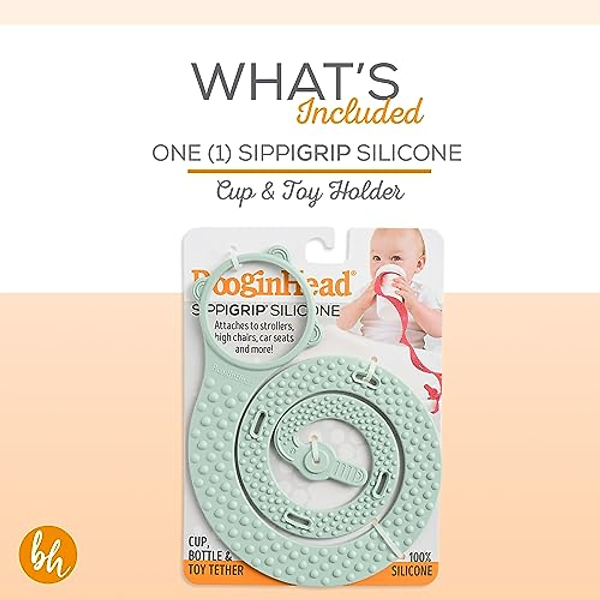 BooginHead SippiGrip Food-Grade Silicone Baby Bottle Holder & Sippy Cup Strap, Sage Green