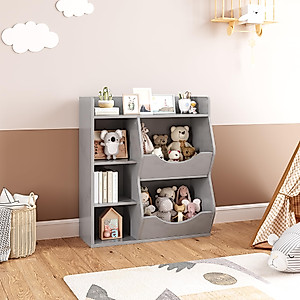 IDEALHOUSE 5-Cubby Kids Bookshelf and Bookcase for Storage Books and Toys, Toy Storage Organizer for Boys and Girls, Multi Shelf for Playroom, Bedroom, Nursery and Kid's Room (Grey)