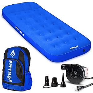 Pittman Outdoors Twin Kid's Air Mattress with Portable Battery Powered Air Pump with Fun Travel Backpack, Blue (PPI-BLU_KIDMAT)