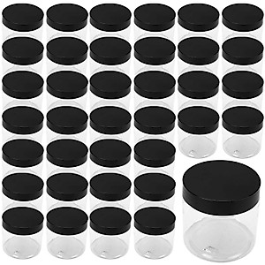 NINGWAAN 60 PACK 2oz Plastic Jars with Black Lids, 60ml Clear Slime Containers, Wide-Mouth Mini Refillable Empty Jars for DIY, Beads, Art Crafts