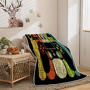 Funny Gamer Blanket for Men Kids Boys Teens, Video Game Fuzzy Fleece Throw Blankets for Couch Sofa Bed, Gaming Soft Throw and Gamepad Blanket Decor Living Room and Bed Room. (50X60)