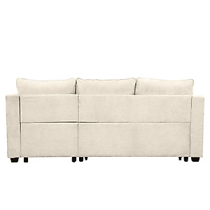 LUMISOL 90" Convertible L Shaped Sofa with Pull Out Bed, Chenille Sectional Sofa Bed with Reversible Chaise, Convertible Sleeper Sofa Couch with USB Ports and Cabinet Armrests, Beige