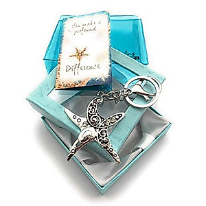 Smiling Wisdom - Starfish Story Appreciation Small Keepsake Card and Keychain Gift Set - You Make a Profound Difference - Ornate Swirl Keychain
