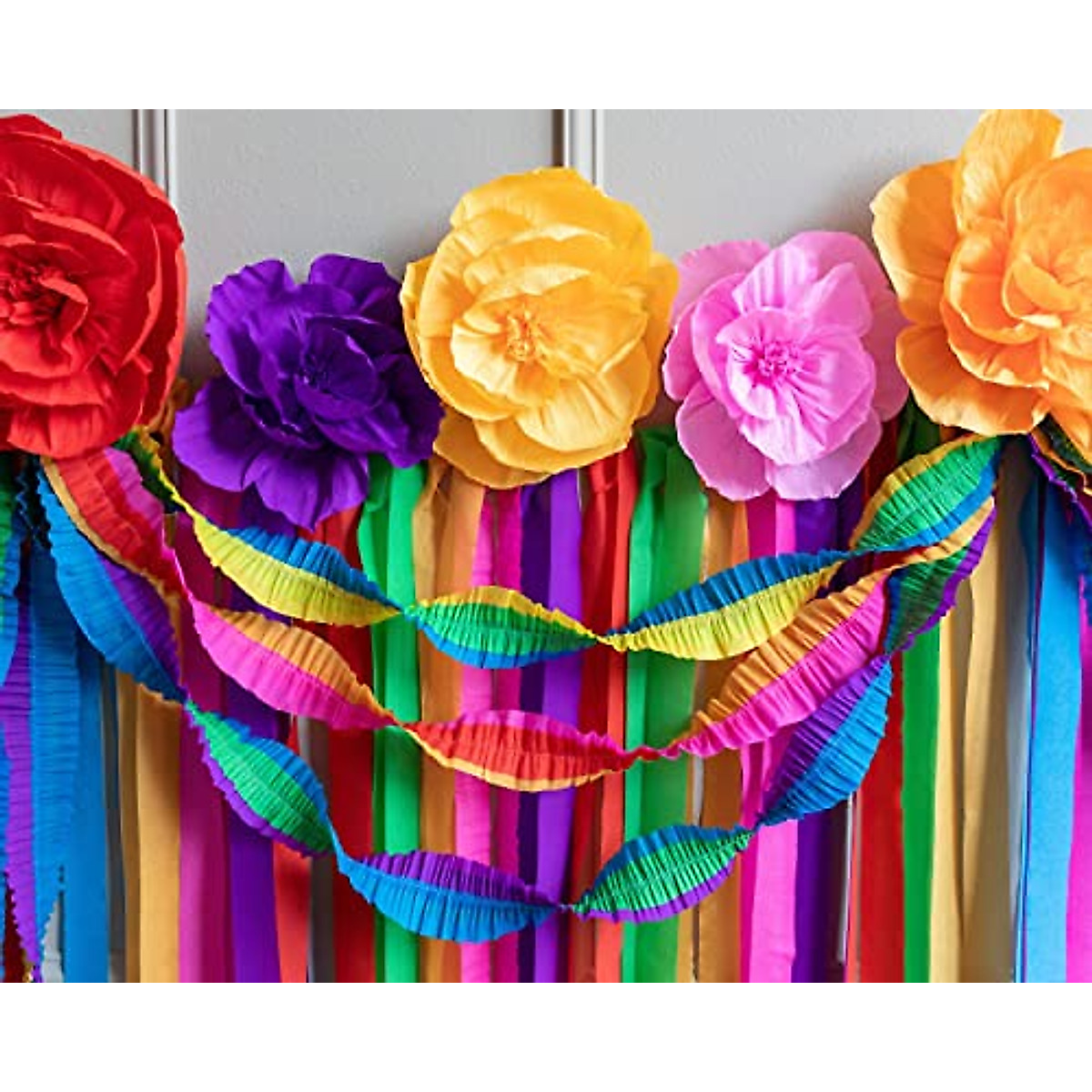 Riles & Bash Fiesta Streamer Backdrop with Crepe Paper Flowers and Ruffled Streamers (Fiesta)