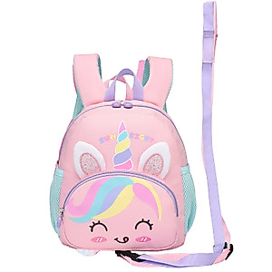 DNSHAN 3D Animal Toddler Bag Girls Boys, Preschool Kindergarten Daycare Nursary Travel Mini Toddler Bookbag with Anti-Lost Safety Rope,School Bag for Baby Girl Boy 1-4 Years,Unicorn
