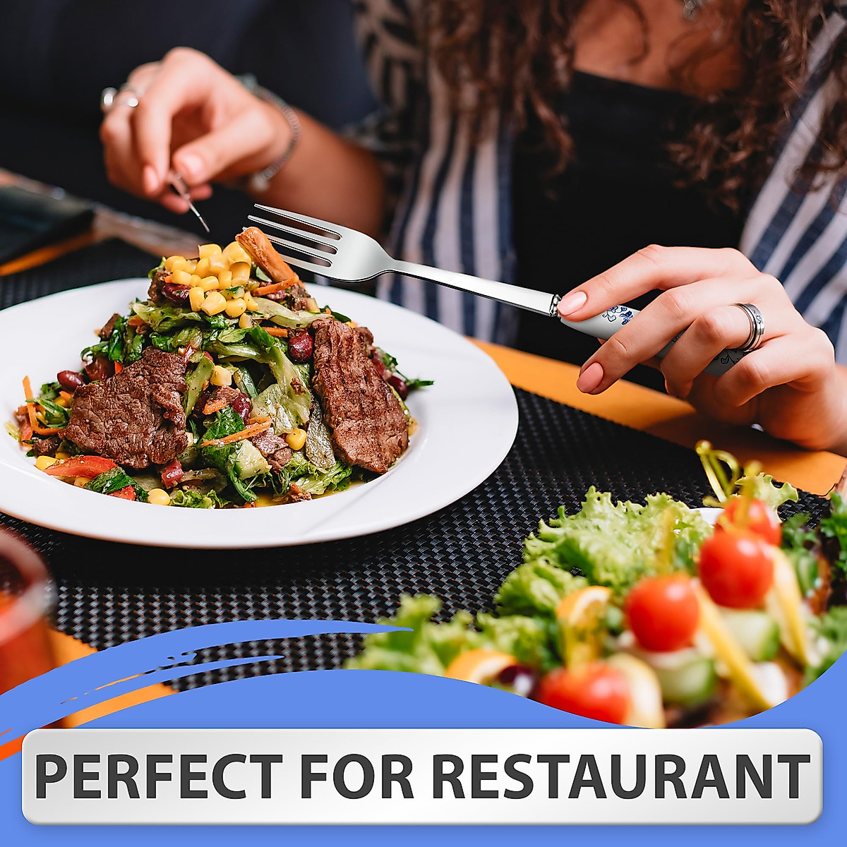 12Pcs Stainless Steel Forks Silverware Set - Reusable Silverware Dinner Forks for Restaurant Ceramic Long Handle Fork Cutlery Set - Dessert Forks and Spoons for Home Kitchen Silverware Forks Set