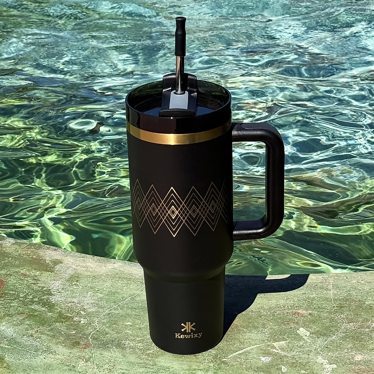 KEWIXY 40 oz Tumbler With Handle and Straw, Gloss Insulated Travel Tumbler, Fits in Cup Holder, Travel Coffee Mug with Lid, Included Leak Proof Straw Cover -Diamondburst