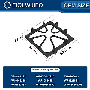 EIOLWJIEO W10447925 Burner Grate Replacement for Whirlpool Range Stove Cooktop, Compatible with Amana, Maytag, Kenmore Gas Stove Top Grate Parts, Matte Enamel Cast Iron Range Burner Rack 4-Pcs