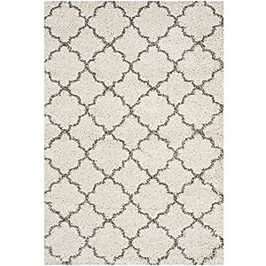 SAFAVIEH Hudson Shag Collection Area Rug - 8' x 10', Ivory & Grey, Moroccan Trellis Design, Non-Shedding & Easy Care, 2-inch Thick Ideal for High Traffic Areas in Living Room, Bedroom (SGH282A)
