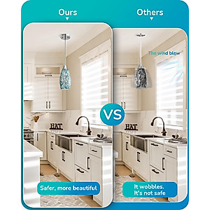 EDISHINE Pendant Light, Hand Blown Hanging Light Fixture, Adjustable Brushed Nickel Rods, Blue Glass Pendant Lighting for Kitchen Island, Sink, Bathroom, Dining Room