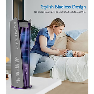 CONBOLA Bladeless Desk Fan, 16 Inch, Oscillating, LED Light, Timer, 10000mAh Battery Operated Rechargeable Fan, Gray