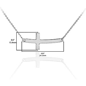 Claddagh Gold .925 Sterling Silver Sideways Horizontal Curved Cross Bar Style Necklace - 16"