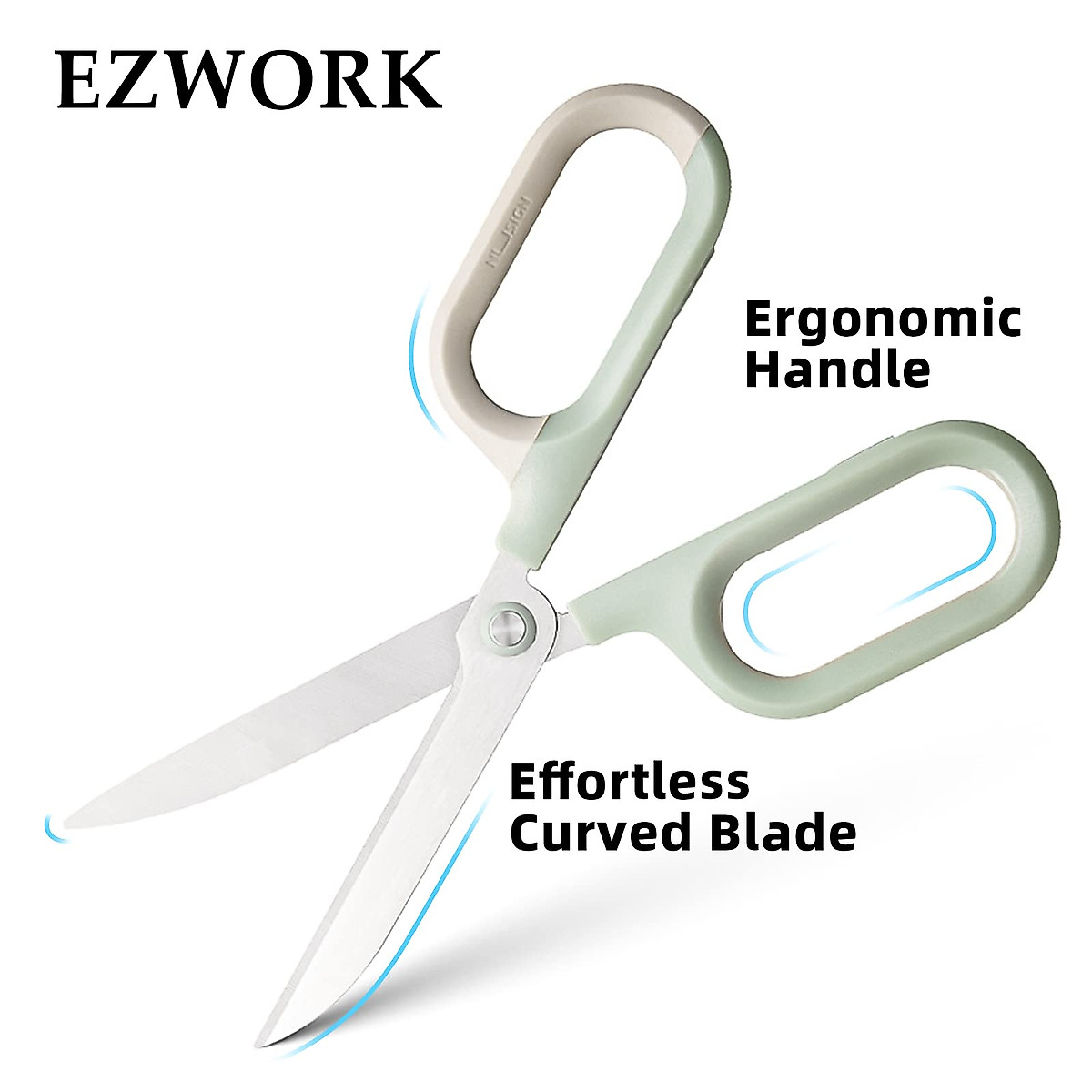 EZWORK Multipurpose Scissors, Comfort-Grip Handles Sharp Scissors for Office Home School Craft Sewing Fabric Supplies (7", Green-1)