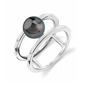 The Pearl Source 8-9mm Genuine Black Tahitian South Sea Cultured Pearl Ora Ring for Women