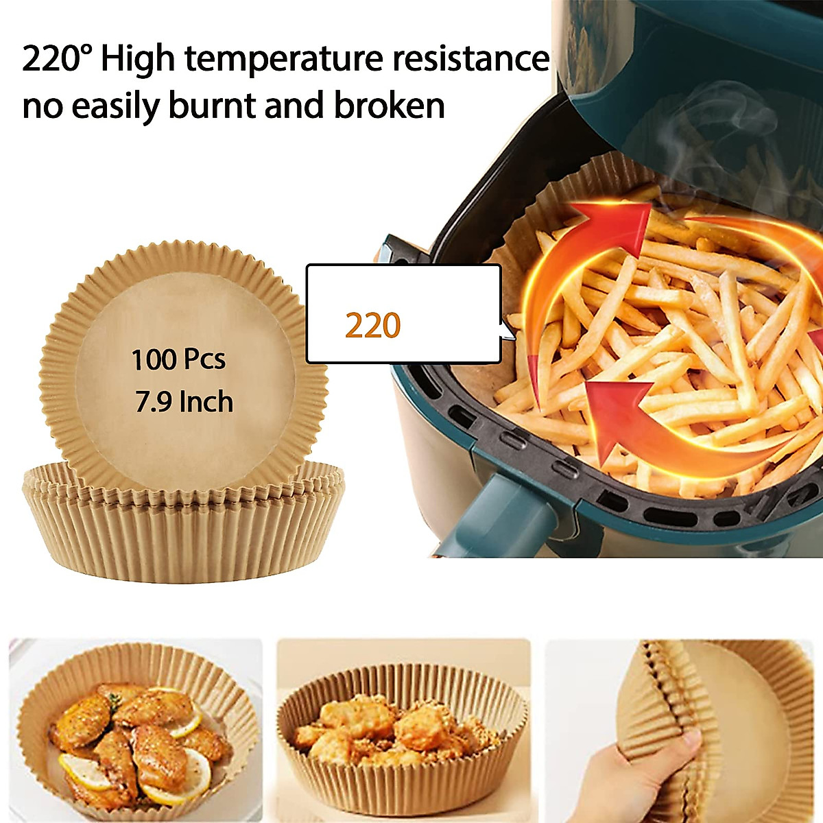YouOKLight Air fryer disposable paper liner, parchment paper for air fryer, air fryer liners disposable, 7.9 Inch round air fryer paper liners, Food Grade Baking Microwave Paper 100 PCS.