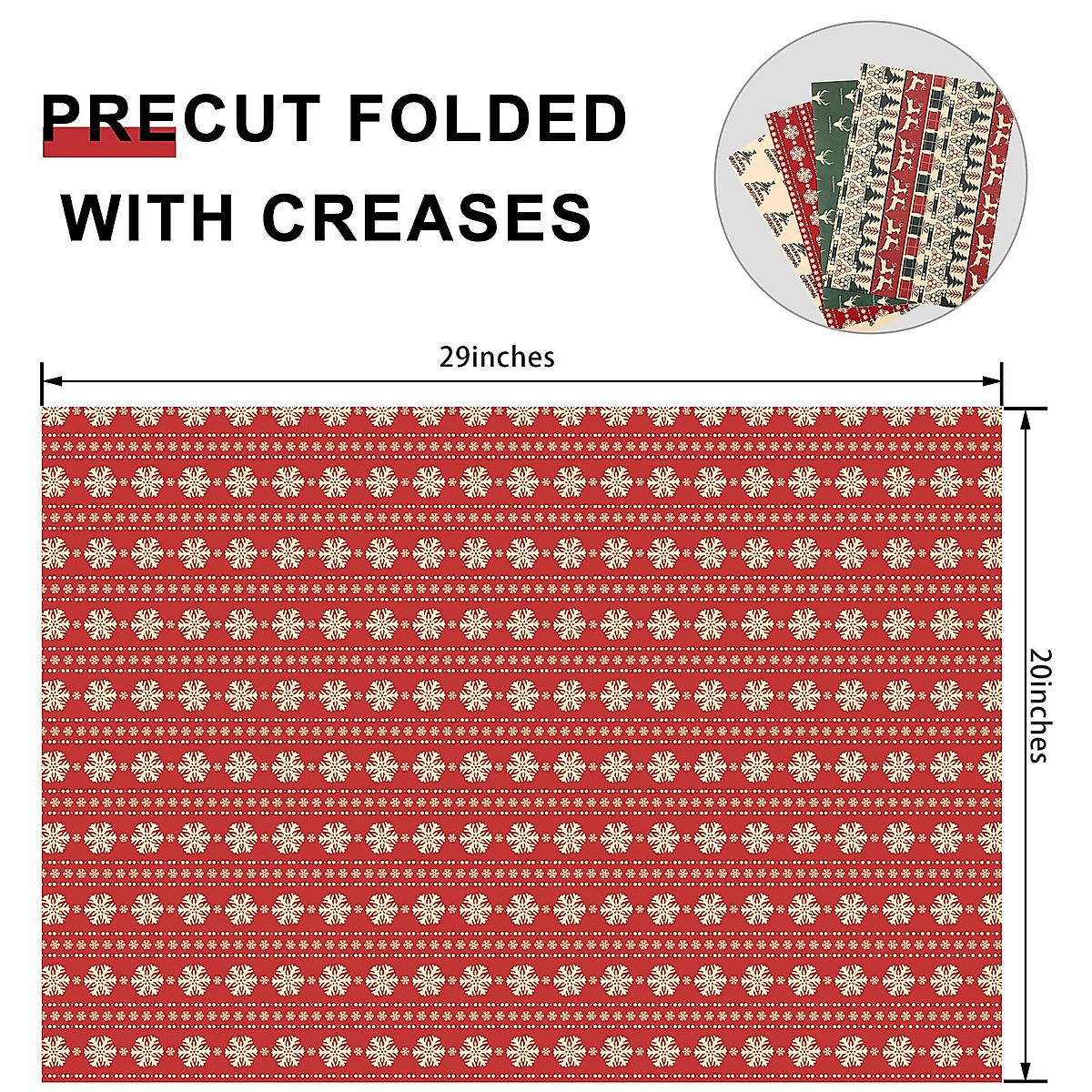 PlandRichW Christmas Wrapping Paper 12 Sheets of Folded Brown Kraft Paper with Red and Green, Greetings, Snowflakes, Reindeer, Christmas Tree Elements Series, 20 X 29 Inches Each