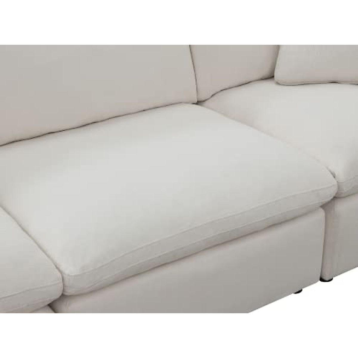 ASY Cloud Down Modular Sectional Sofa 121' L-Shaped Reversible Chaise Couch Feather - Low to Ground Modern Deep & Plush Seats (4-Piece (Corner Chair (2) + Armless (1) Ottoman (1), Natural), (CLD9)