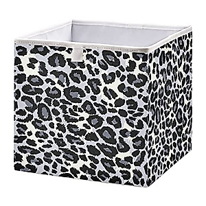 Vnurnrn Cube Storage Bins (Grey Leopard Skin), Collapsible Storage Box with Support Board, Foldable Fabric Baskets for Shelf Closet Cabinet 11.02×11.02×11.02 in