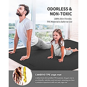 CAMBIVO Large Yoga Mat (6'x 4'), Extra Wide Workout Mat for Men and Women, 1/3 &1/4 Thick Exercise Fitness TPE Mat for Home Gym, Yoga, Pilates, Workout (Black),6mm