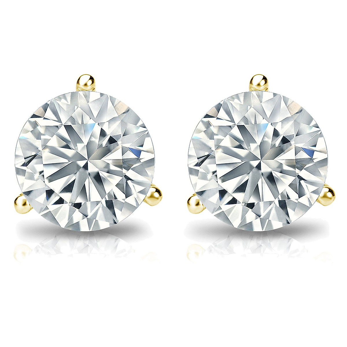Diamond Wish 3/4 Carat Lab Grown Diamond Earrings for Women in 14k Yellow Gold (E-F Color, SI1-SI2 Clarity, 0.75 cttw) 3-Prong Martini Set Round Cut Screw Back Studs