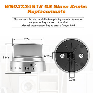 WB03X24818 Gas Stove Knobs Replacement 5Pack 100% Stainless Steel Gas Range Oven Stove Knob-24Pack WB02X24790 Grate Rubber Feet-Fit for GE Gas Stove Top Range Grate Foot Rubber Pads