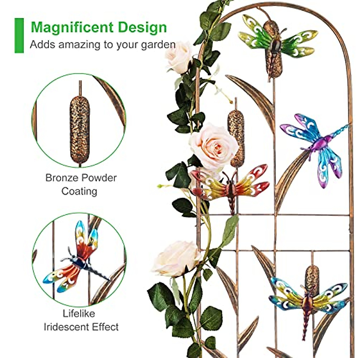 SUNNYPARK Set of 2 Dragonfly Metal Garden Trellis for Climbing Plants, Decorative Vegetables Flowers Vine Trellis for Outdoor Patio 60'' H x 11'' W