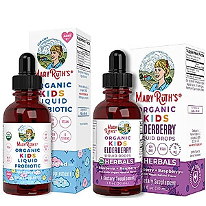 Kids Probiotic Drops & Kids Elderberry Drops by MaryRuth’s | USDA Organic Liquid Oral Probiotics for Digestive Health for Kids Ages 4+ | Gut Health, Immune Support, Overall Health for Ages 4+