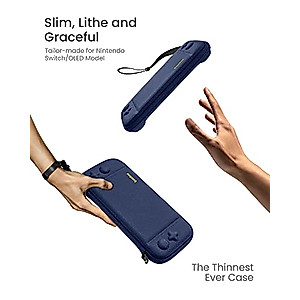 tomtoc Slim Carrying Case for Nintendo Switch / OLED Model, Protective Switch Sleeve with 10 Game Cartridges, Hard Portable Travel Case, with Original Patent and Military Grade Protection, Ink Blue