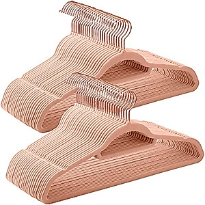 SONGMICS Velvet Hangers, Set of 50 Clothes Hanger with Rose Gold Swivel Hook, Non-Slip, and Space-Saving, 0.2-Inch Thick, 17.1-Inch Long for Coat, Shirt, Dress, Pants, Tie, Light Pink UCRF21PK50