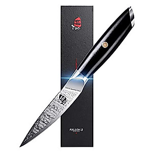 TUO Paring Knife - 3.5 inch Small Kitchen Knife Peeling Knife for Fruit and Veggie, AUS-8 Japanese Stainless Steel with Ergonomic G10 Handle, Falcon S Series with Gift Box
