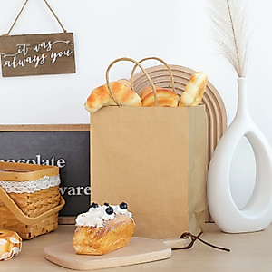 Moretoes 55pcs Gift Bags with Handles, 8x4x10 Inch Gift Bags Medium Size, Paper Bags for Small Business, Brown Paper Gift Bags