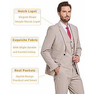 MrSure Men’s 3 Piece Suit Blazer, Slim Fit Tux with One Button, Jacket Vest Pants & Tie Set for Party, Wedding and Business Black