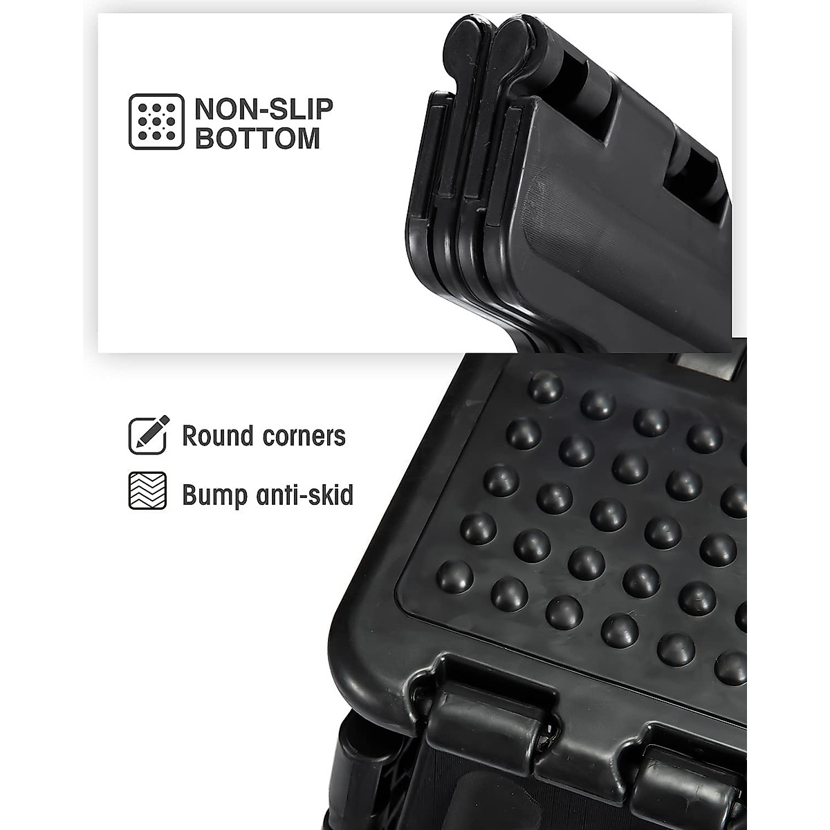 ACSTEP 18 Inch Folding Step Stools for Adults and Kids, Non-Slip Foldable Plastic Collapsible Stepping Stool with Handle Holds Up to 300 LBS Dot Black (1 Pack)