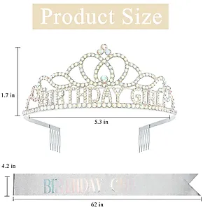 Chanaco Happy Birthday Crown for Women, Birthday Sash and Crown for Girls, Birthday Tiara and Sashes Kit, Rhinestone Crown Hair Accessories “BIRTHDAY GIRL” Sash for Party Favors