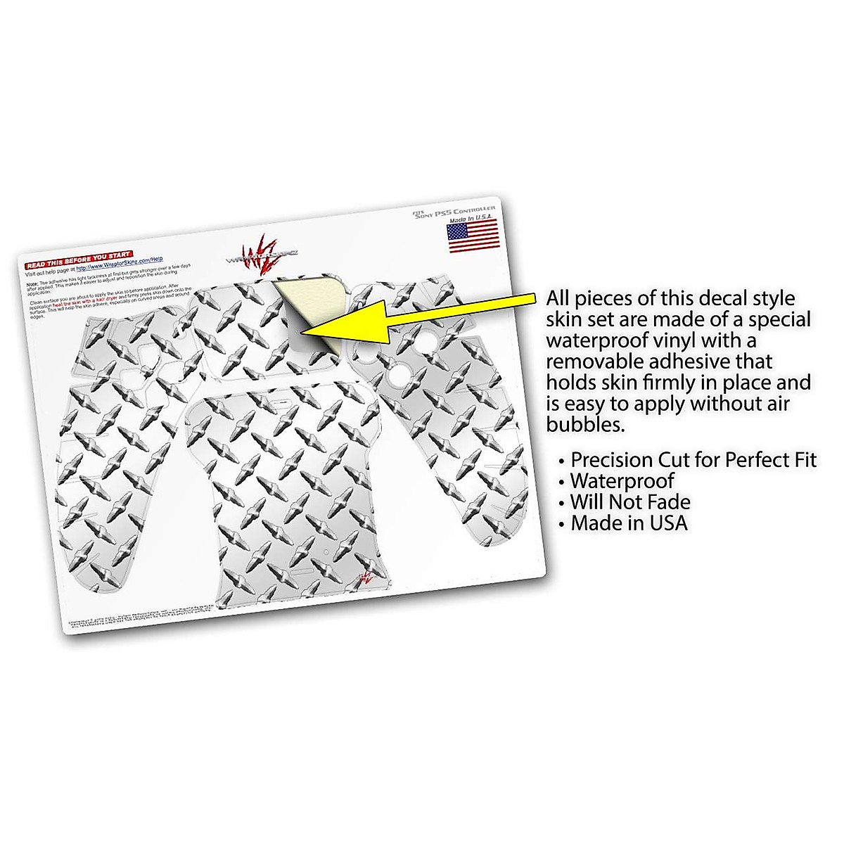 WraptorSkinz Skin Wrap compatible with Sony PS5 DualSense Controller Diamond Plate Metal (CONTROLLER NOT INCLUDED)