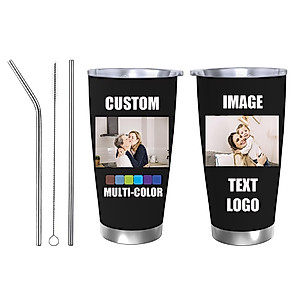 Customized Stainless Steel Tumblers with Picture Text Logo, Personalized Name Tumbler for Office Home Travel Car, Custom Mug with Straw Three-piece set, Personalized Gifts for Mom Dad Lover