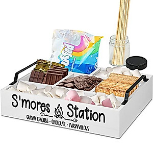 Unistyle S'Mores Station Box S'Mores Bar Holder S'Mores Tray Station for Smores Kit,S'mores Caddy Organizer for Tabletop with Glass Jar and Sticks Camping BBQ Gift