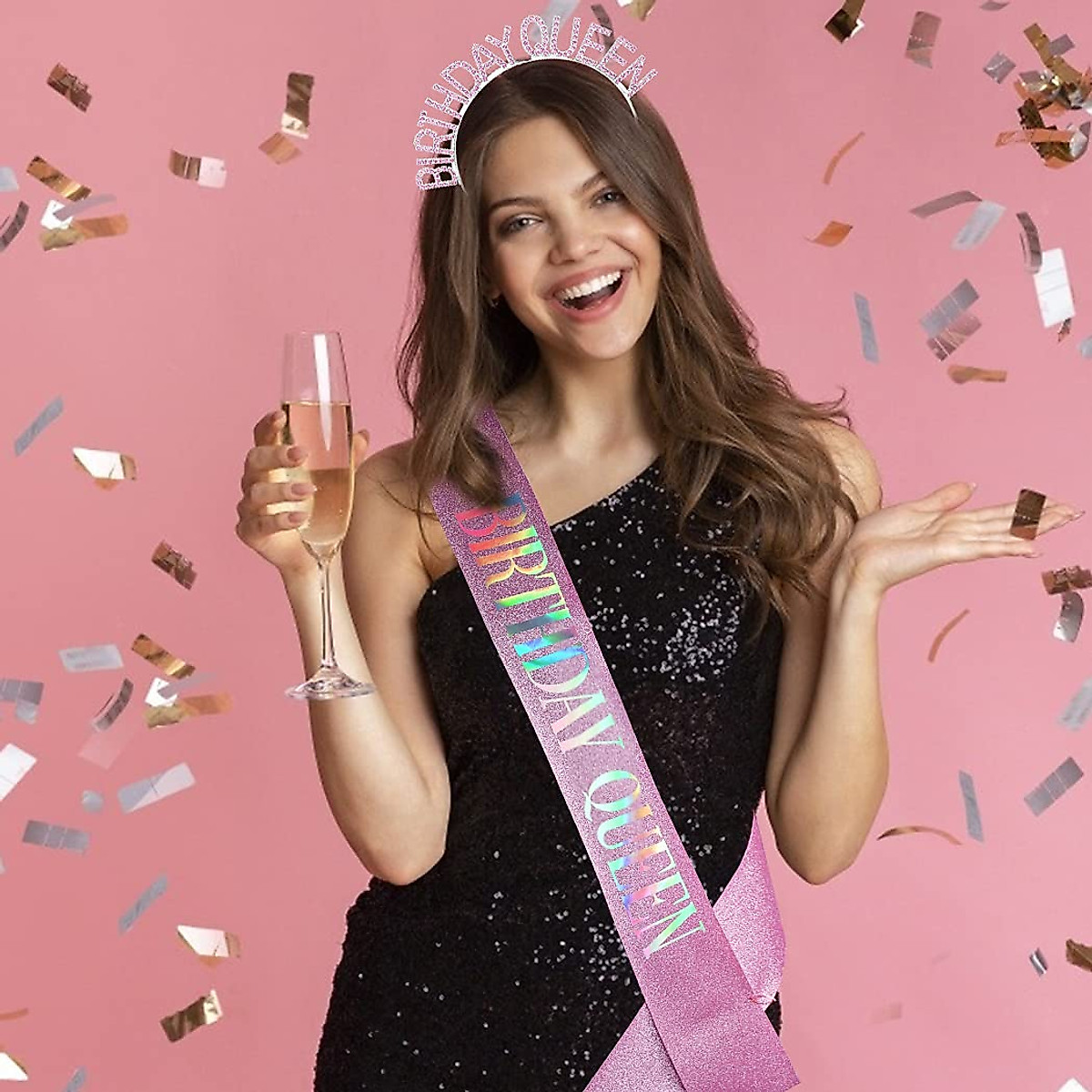 Didder Birthday Crowns for Women, Pink Birthday Queen Sash & Birthday Tiara Set, Birthday Tiara for Women Birthday Crown Princess Crown Rhinestone Birthday Girl Headband Happy Birthday Accessories